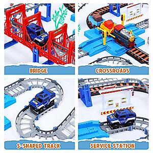 CUTE STONE Toy Train Set for Toddler, Train Track Set with Cars, Electric Train with Realistic Sound, Train Track Playset for 3 4 5 Years Old Girls & Boys