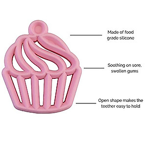 Itzy Ritzy Silicone Baby Teether – BPA-Free Infant Teether with Easy-to-Hold Design & Textured Back Side to Massage & Soothe Sore, Swollen Gums - Teething Toy for 3 Months & Up - Cupcake