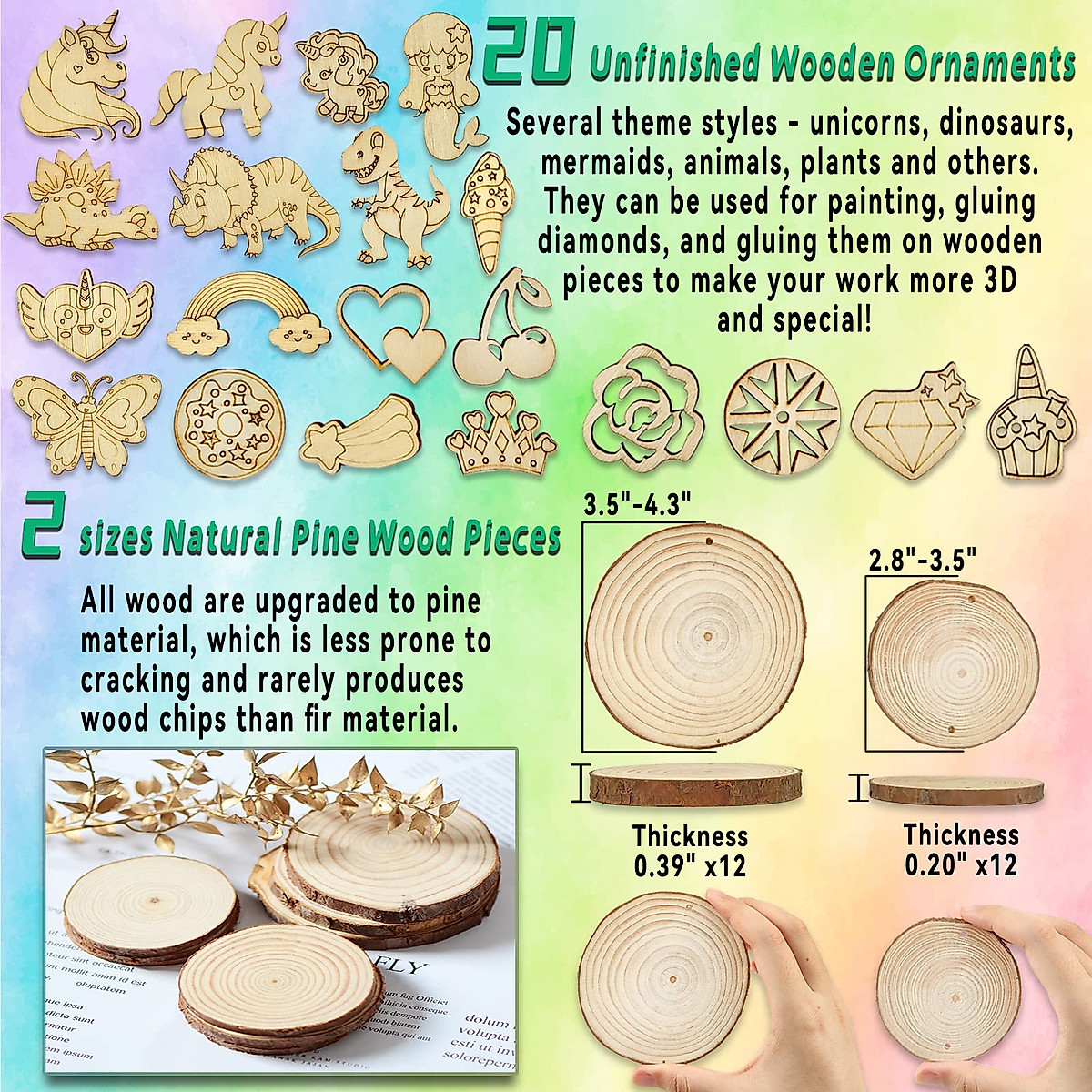 7july Wooden Arts and Crafts Kits for Kids Boys Girls Age 6-12 Years Old,Wood Slices with Diamond Crafts Sets-Little Children's Art & Craft Gifts