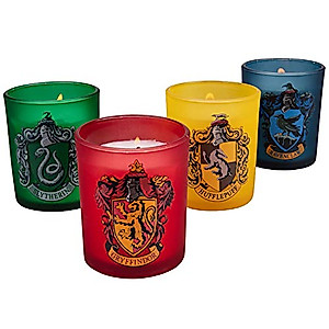 Harry Potter Hogwarts Houses Glass Votive Candles, Set of 4 - Gryffindor, Slytherin, Ravenclaw, Hufflepuff - Unscented, 3 oz - Officially Licensed - Gift for Teens and Adults