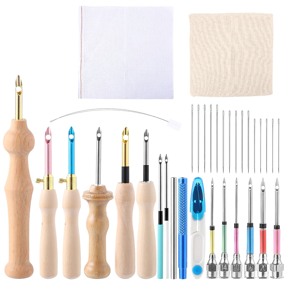35 Pcs Punch Needle Kit, Punch Needle Tool Adjustable Punch Needle Embroidery Kits Include Wooden Handle Embroidery Pen Set, Big Eye Needles, Punch Needle Cloth - Stocking Stuffers for Adults Beginne