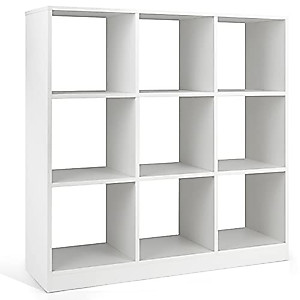 Giantex 9-Cube Bookcase White - 4-Tier Freestanding Open Bookshelf with Anti-Tipping Kit, Modern Floor Display Shelving, Wood Cube Storage Organizer for Living Room, Kid's Room, Bedroom