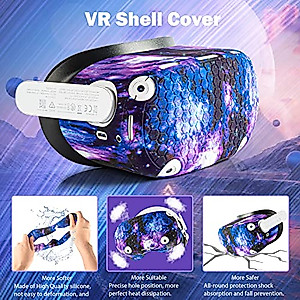 for Oculus Quest 2 Silicone Case Accessory with VR Face Cover Pad and Touch Controller Grip Cover, Lens Cover, Disposable Eye Cup (Starry Purple)