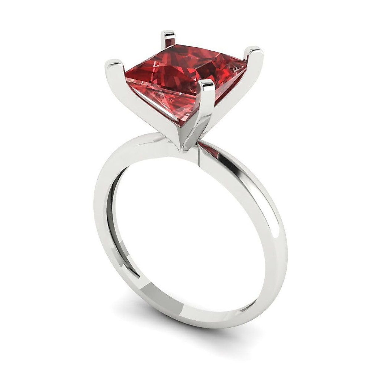 Clara Pucci 3.0 ct Princess Cut Solitaire Natural Garnet Bridal Wedding Anniversary Engagement Ring 14k White Gold