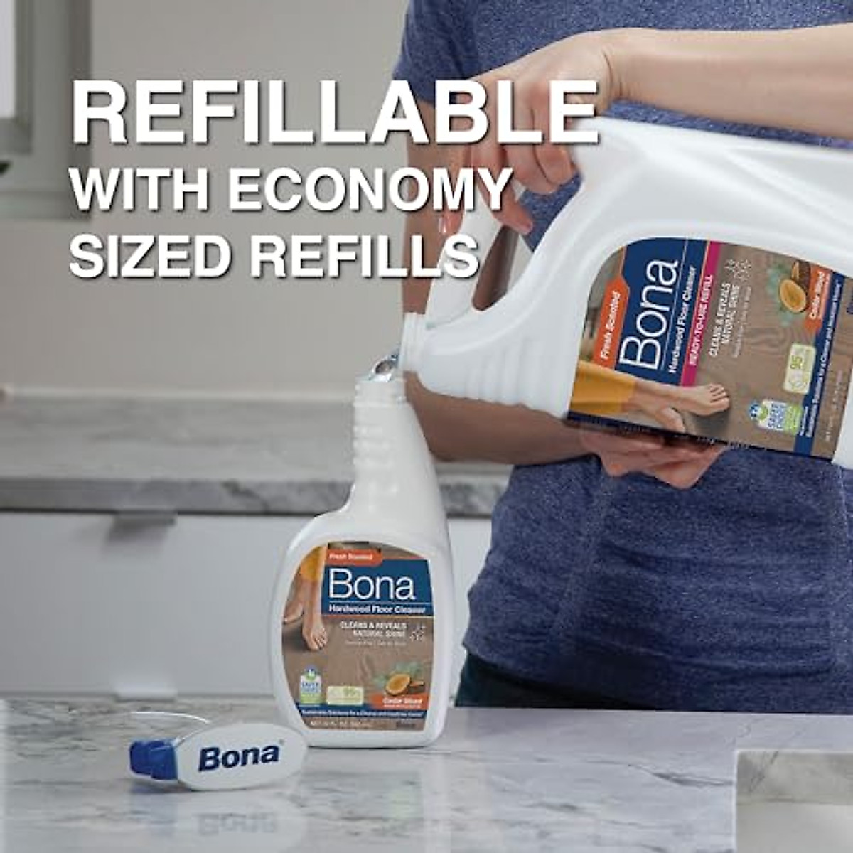 Bona Hardwood Floor Cleaner Spray - 32 fl oz - Cedar Wood Scent - Refillable - Residue-Free Floor Cleaning Solution for Wood Floors