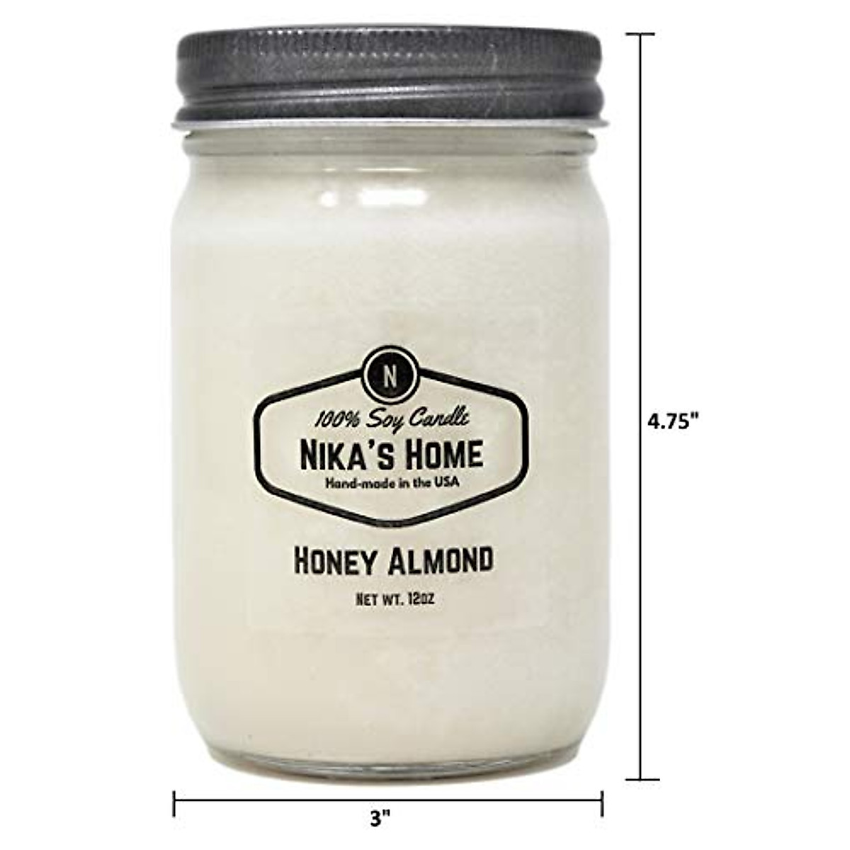 Nika's Home Honey Almond Soy Candle 12oz Mason Jar Non-Toxic White Soy Handmade, Long Burning 50-60 Hours Highly Scented All Natural, Clean Burning Large Candle Gift Décor