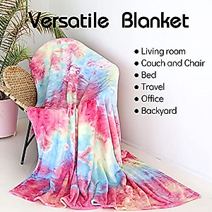 Ailemei Direct Rainbow Tie Dye Throw Blanket for Girls, Soft Cute Funny Decorative Throw, Fuzzy Pastel Plush Blankets for Teen Girl Adults Kid's Gift