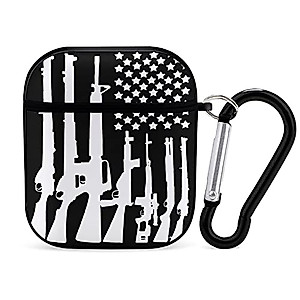 American Gun Flag Compatible with AirPods 2nd 1st Generation Case Cover Cute Funny Shockproof Protector for Men Women
