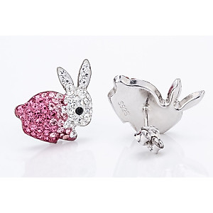 YACQ Women's 925 Sterling Silver Crystal Bunny Stud Earrings - 3/5 X 3/5 Inch - Ultra Light - Easter Costume Jewelry Accessories Gifts for Women Girls (Pink)