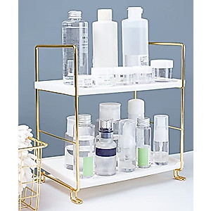FSyueyun 2-Tier Makeup Shelf Organizer, Kitchen Spice Rack or Bathroom Countertop Organizer Vanity Bedroom Storage Tray (Gold)