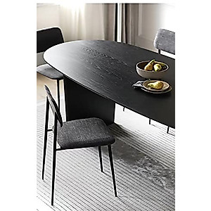 NIUYAO Modern Solid Oval Table with Double Pedestal, Natural Black Wood Top Table Simplicity Wabi-sabi Style Furniture for Dining Room Kitchen Leisure Coffee Table -55" L x 27.5" W x 29.5" H