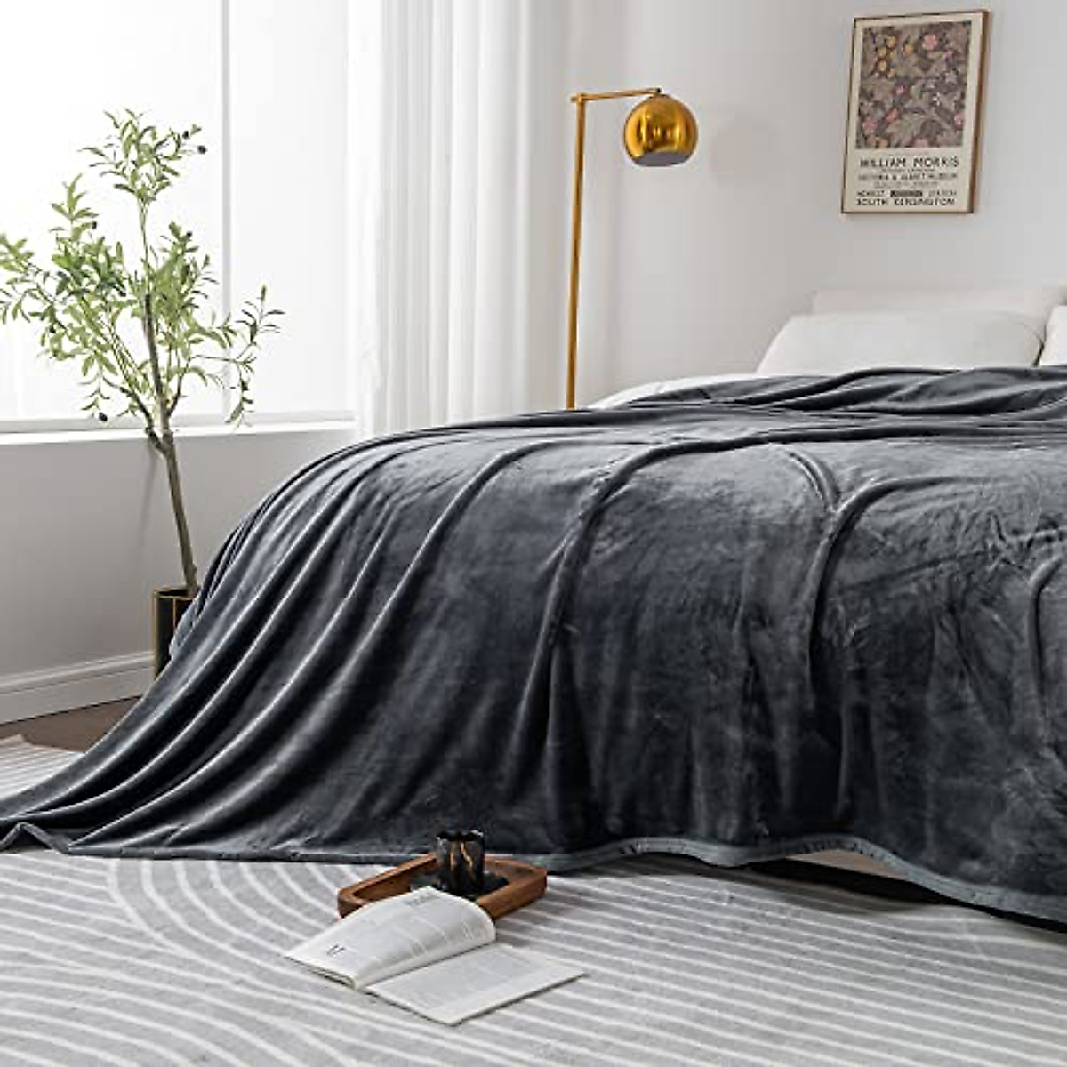 HULAWAO Fleece Bed Blankets, Soft Lightweight Luxury Throw Blanket, Plush Fuzzy Super Cozy and Comfy for Couch Sofa or Bed, All Seasons(Dark Grey, Queen)