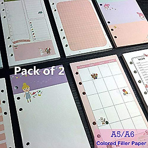 A6 Refillable Pages, SENRISE 6 Holes Colored Refill Notebook Executive Personal Organiser For Writting Your Daily/Weekly/Monthly Plan (40 Insert Pages, Pack of 2)