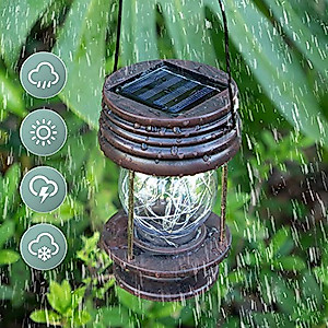 2 Pack Solar Lanterns Outdoor Waterproof Hanging Lights Decorative Solar Lantern Table Lamp Landscape Light Yard Garden Patio Warm White with Fairy LED Lights for Indoor Tabletop Desk
