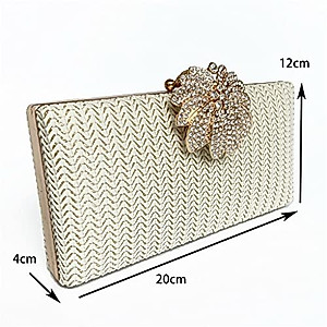SEIJY Knitted Fashion Lady Handbags with Flower Metal Diamonds Evening Bags Golden Chain Party Holder Clutch (Color : Black, Size : 1)