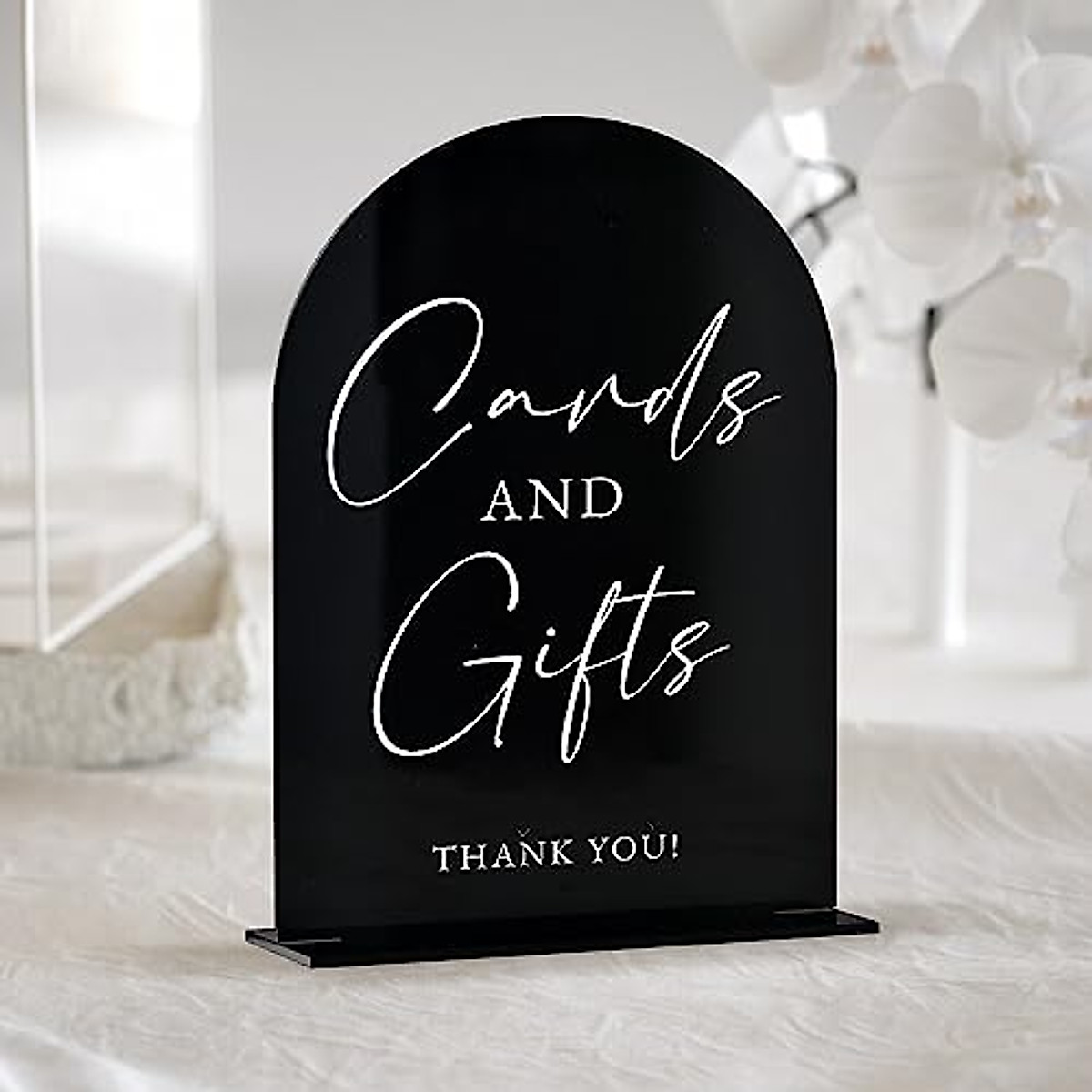 Acrylic Cards and Gifts Sign with Stand- 5"x7" Black Arched Acrylic Wedding Sign and Base,1/8" Thick | Modern Calligraphy Arch Acrylic TableTop Sign for Wedding Reception & Event Party Table
