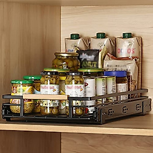 KES Pull Out Cabinet Organizer, 12" Wide Kitchen Bathroom Cabinet Drawer Heavy Duty Under Cabinet Slide Out Organizer Storage Shelves, Wooden Handle with Soft Close Black, KPO501W30D53-BK