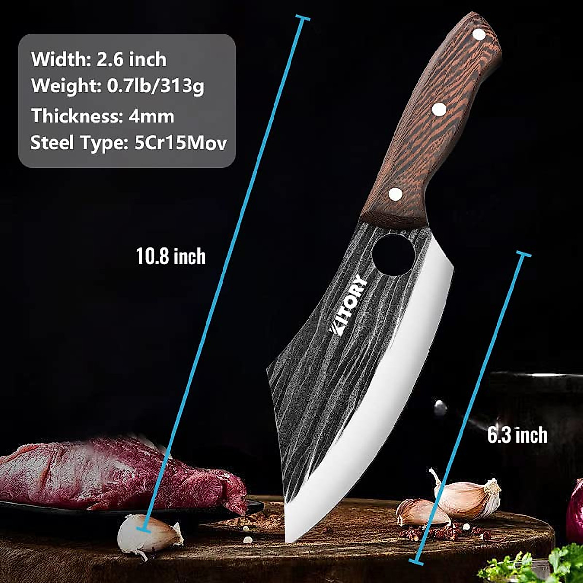 Kitory Meat Cleaver 6.5" - Small Cleaver Kitchen Knife, Forged 9CrMoV18 High Carbon Steel, Nature Wood Handle, 2023 Gifts For Women and Men