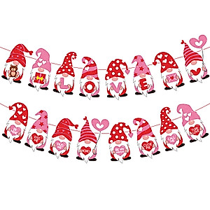 PTFNY 2 Pieces Valentines Gnomes Garland Banner Valentine's Day Gnomes Decorations Banners for Valentines Day Indoor Outdoor Bridal Shower Anniversary Wedding Party Decorations