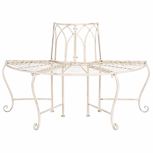 SAFAVIEH PAT5018A Collection Abner Antique White Wrought Iron 45.75" Outdoor Garden Bench