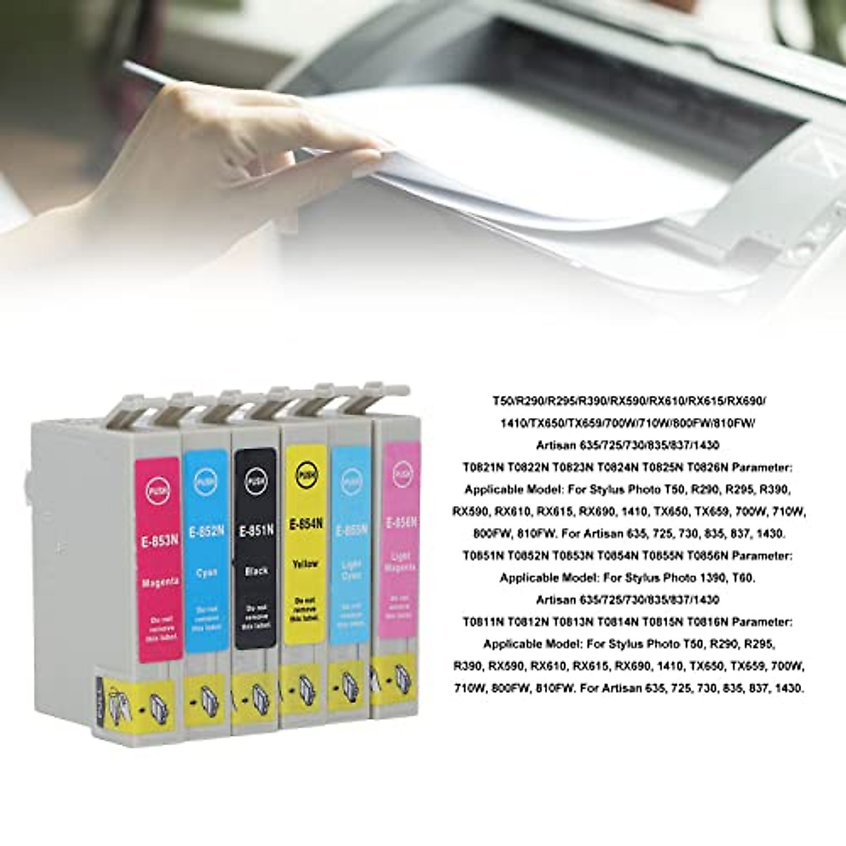 Ink Cartridge BK C M Y LC LM 6 Colors Printing Accessory Part Clear Printing Large Capacity Broad Utility for Photo Paper Document (T0811N/T0812N/T0813N/T0814N/T0815N/T0816N)