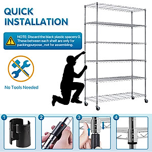 6 Tier Wire Shelving Unit Metal Storage Shelves w/Wheels, 350 Capacity Per Shelf, Heavy Duty Steel Garage Shelf, 48" L X 18" W X 82" H Pantry Kitchen Closet Racks