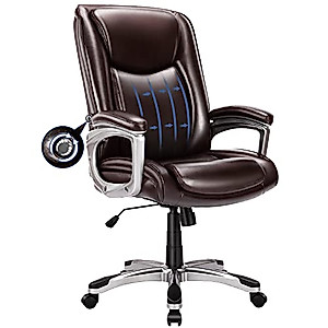 Home Office Chair Executive High Back Ergonomic Desk Chair Height Adjustable Managerial Rolling Swivel Chair with Adjustable Built-in Lumbar Support, Faux Leather, Dark Brown