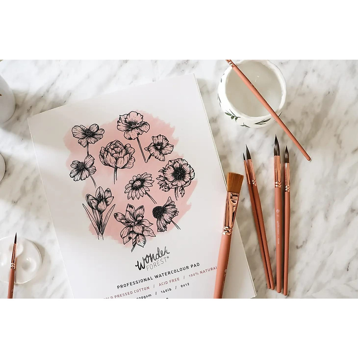 Wonder Forest Professional Watercolour Pad - Cold Pressed 9x12 Cotton Paper 20 Sheets