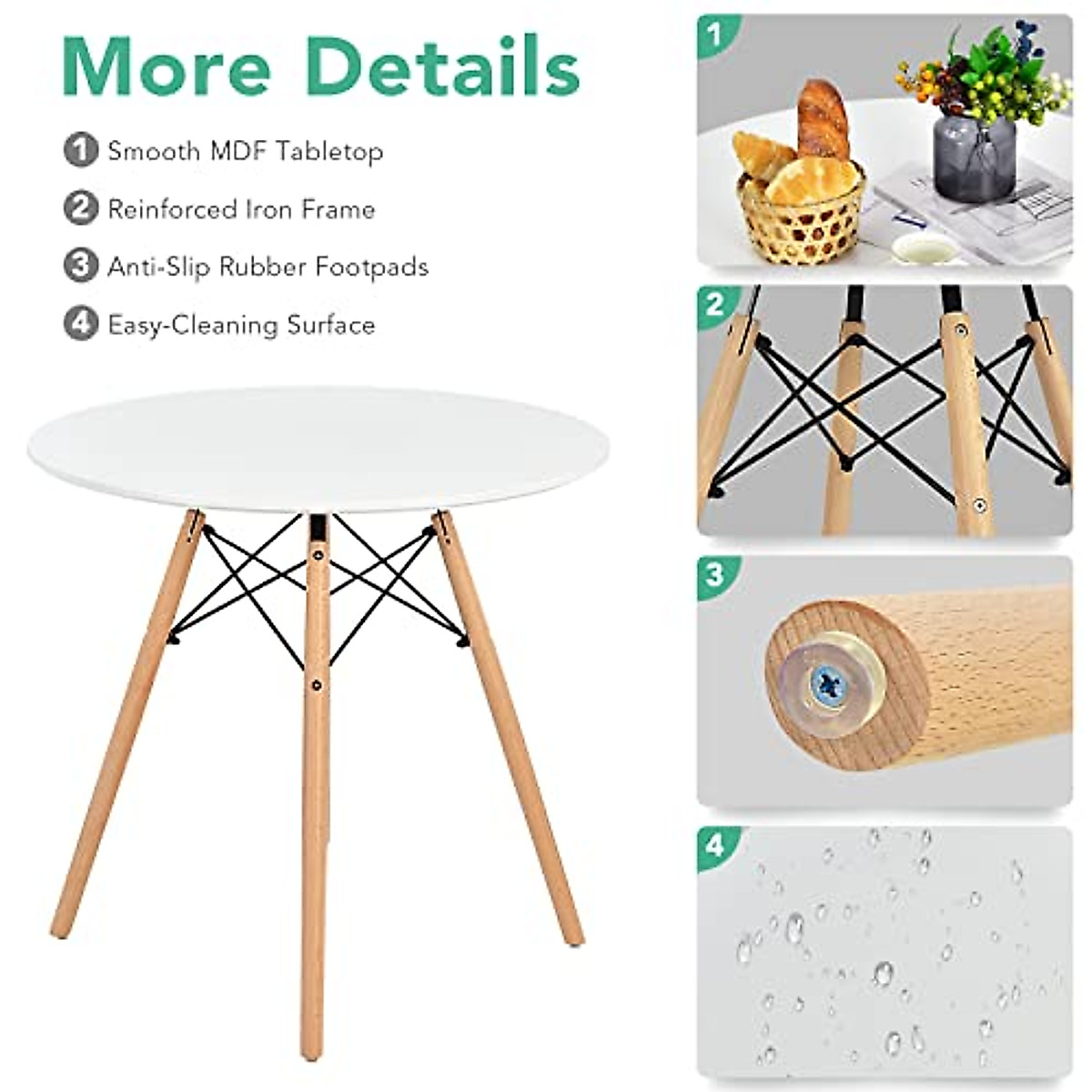 Giantex 5-Piece Dining Table Set, Modern Round Dining Table & 4 DSW Chairs W/Solid Wood Legs, Dining Room Set, Farmhouse Home Furniture for Kitchen Restaurant, Dining Table Set for 4, White