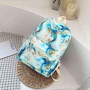 School Backpack for Teen Girls Bookbags Elementary High School Corduroy Laptop Bags Women Travel Daypacks (Pebble-Blue White)