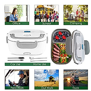 Electric Lunch Box, 60W 12V/24V/110V Portable Food Warmer lunch box,Lunch Heating Food Heater with 1.5L Removable Container,3 in 1 Portable Heated Lunch Box for Car Truck Home Work Adults Food Heating