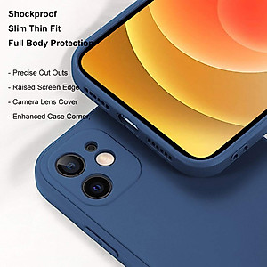 Liquid Silicone Case Compatible with iPhone 12 Mini 5.4", Anti Scratch & Fingerprint, Microfiber Liner Shockproof Full Body Covered Slim Soft Gel Rubber Enhanced Camera & Screen Drop Protection, Blue