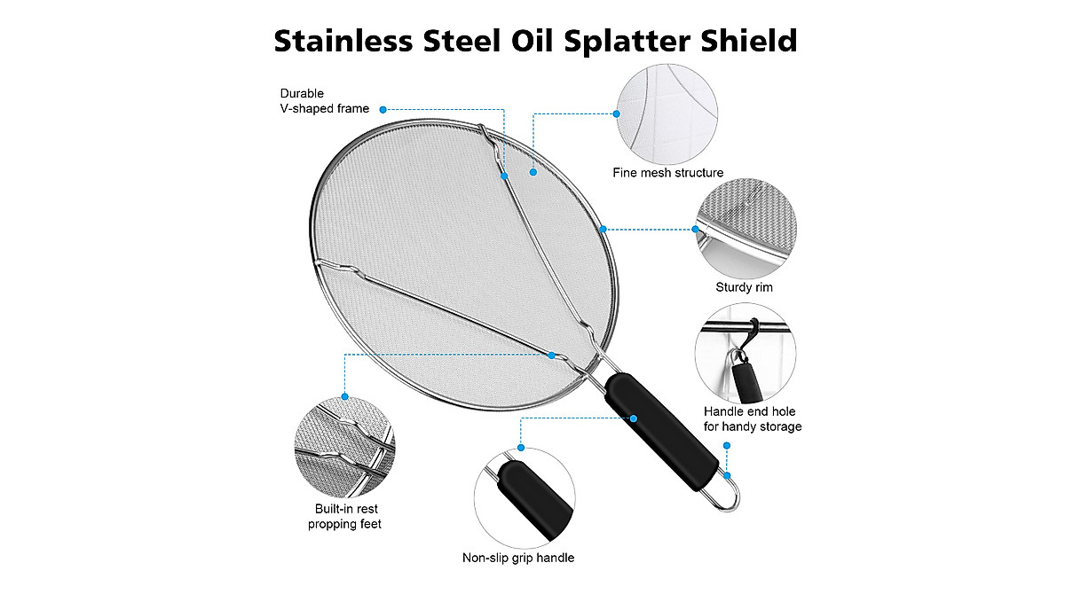 Splatter Screen for Frying Pan 9.8" 11.4" 13", Grease Splatter Guard ...