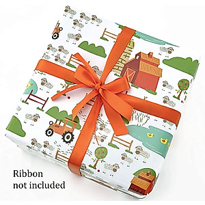 Stesha Party Farm Gift Wrap Red Barn Wrapping Paper - Folded Flat 30 x 20 Inch, 3 Sheets