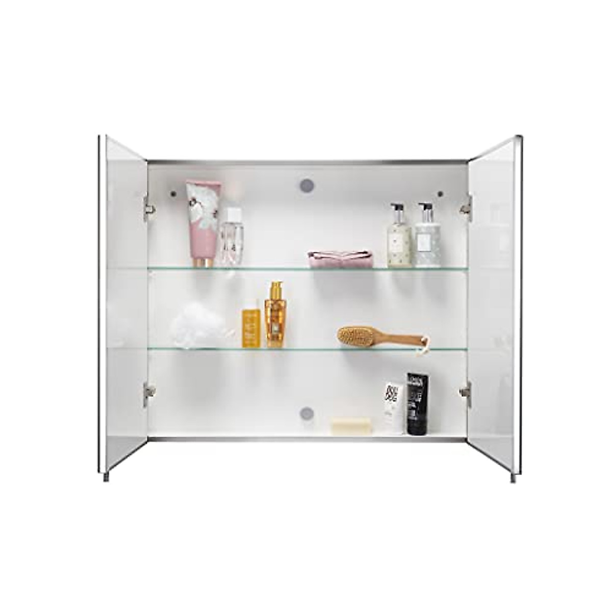 Croydex Finchley Double Door, Surface Mount Flexi-Fix Easy Installation System Medicine Cabinet, 31.5 in (W) x 26 in (H) Stainless Steel