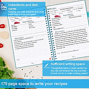 PECULA Recipe Book, Recipe Book to Write In Your Own Recipes, Blank Recipe Book, Recipe Notebook, Recipe Journal Hold 170 Recipes