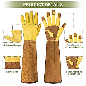 WOHEER Long Gardening Gloves for Women Thorn Proof,Rose Pruning Cowhide Leather Garden Gloves for Cactus, Rose and Blackberry, Medium (1 Pair)