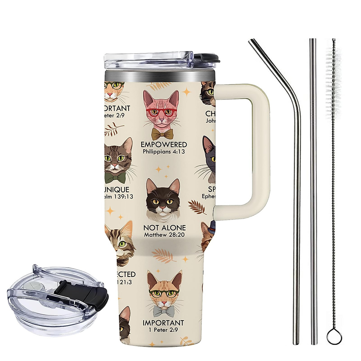 NIAXAUYT Christian Cat Gift, 40 Oz God Says I Am Cat Tumbler With Handle, Christian Gifts for Women/men, Inspirational Religious Birthday Gifts for Cat Lover Bible Verse Cup, Cat Lovers Gifts