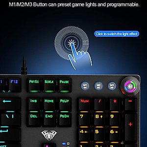 AULA F2088 Mechanical Gaming Keyboard, with Ergonomic Wrist Rest, Multimedia Control Knob, 22 Backlight Modes, Full Size USB Wired Computer Keyboards for Mac Laptop, Desktop (Black Switch)