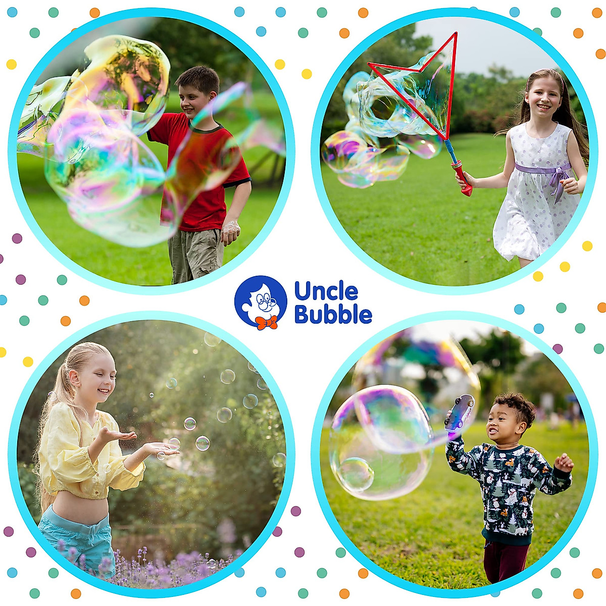 Uncle Bubble Giant Bubble Wands | 3-Piece Set Pack - includes Wand, Big Bubble Sword and 8oz Ultra Bubble Solution | Outdoor Toy for Kids, Boys, and Girls (Giant Bubble Wands, UB112, 1, UB112)