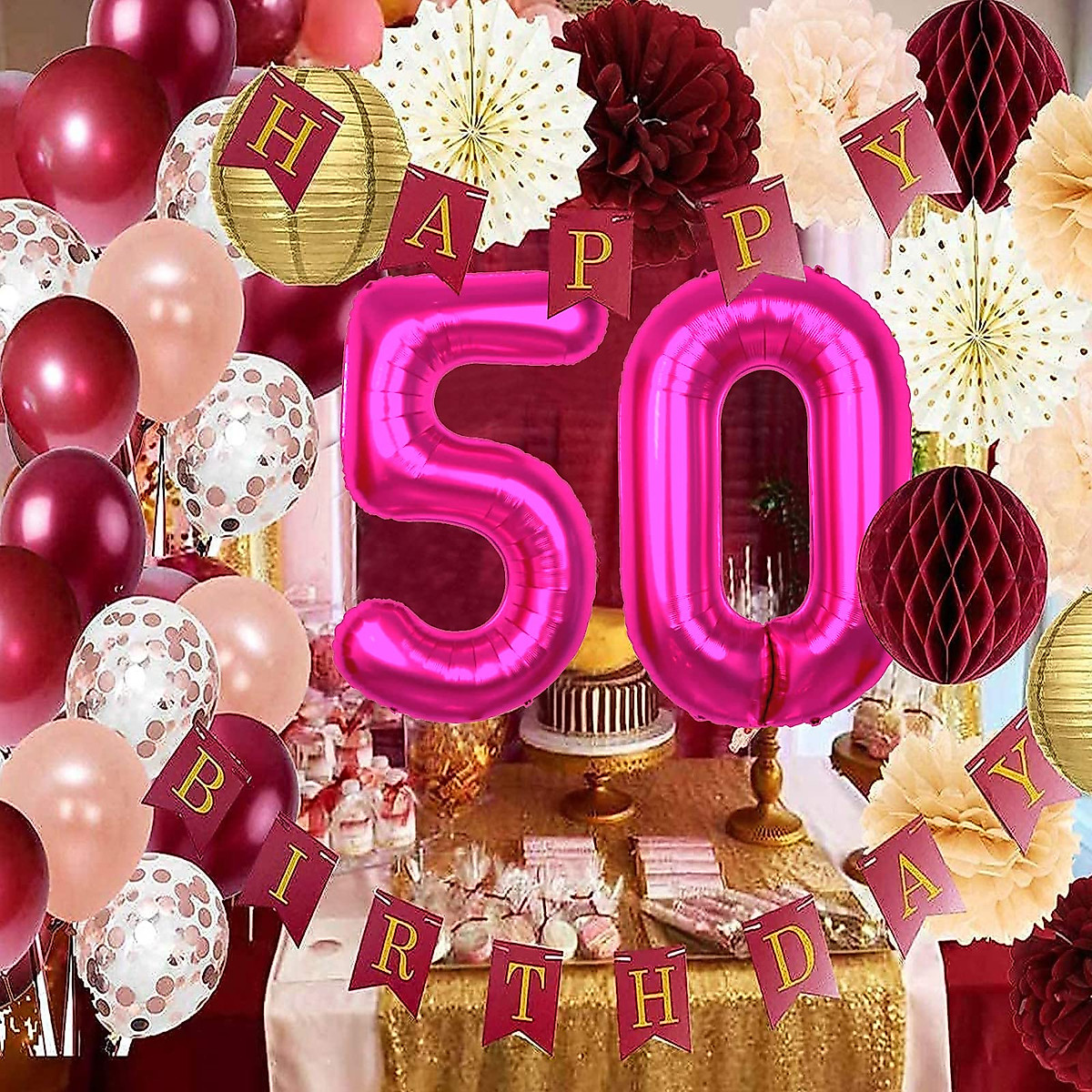 GINZU 40 Inch Hot Pink 50 Number Balloons Giant Jumbo Huge 50 Foil Mylar Helium Number Digital Balloons Dark Pink 50th Birthday Balloons 50th Anniversary Events Party Decorations Photo Shoot Supplies