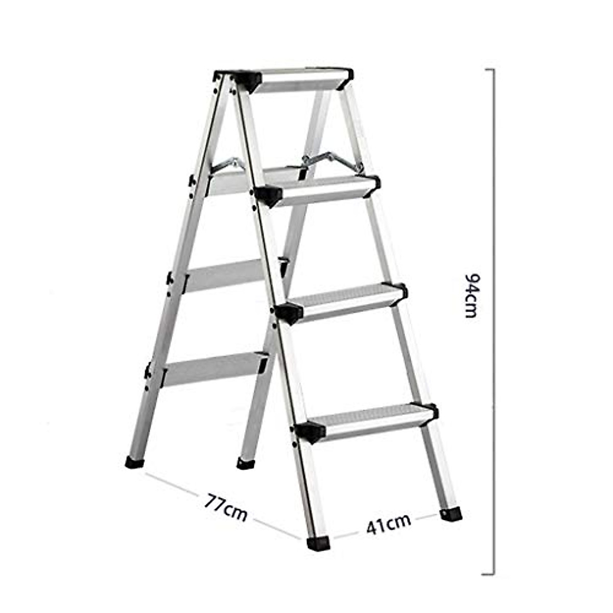 PENGJIE Folding Ladder Step Stool Ladder Stool 4 Step Folding Aluminum Heavy Duty Steel Portable Anti Slip Mat Tread Compact 150 Kg Capacity