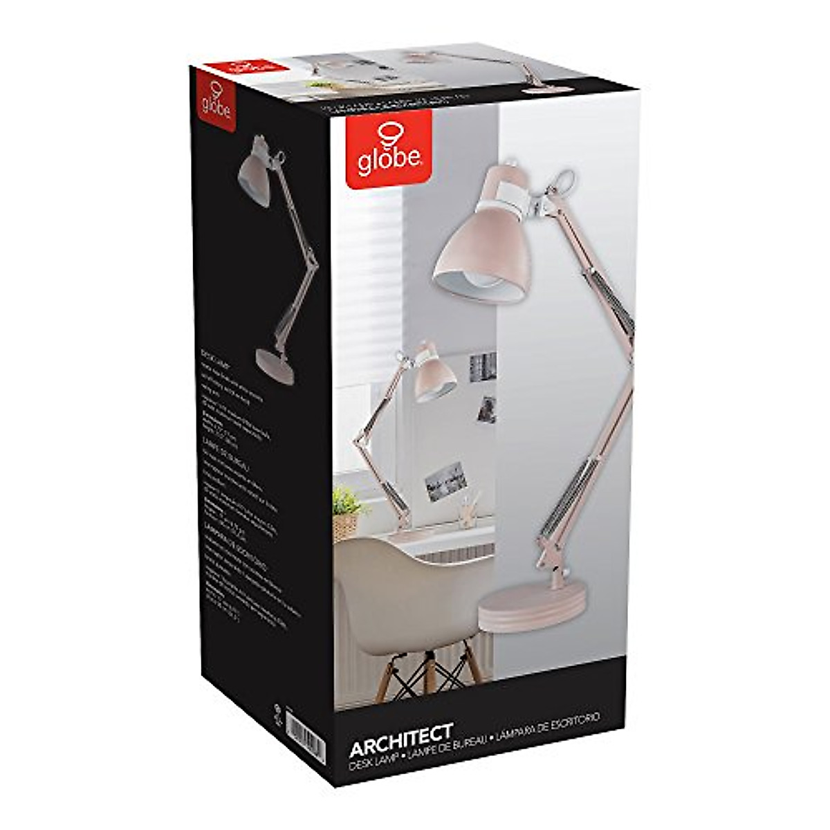 Globe Electric 52028 28" Swing Arm Desk Lamp, Matte Rose, Matte White Accents, On/Off Rotary Switch, Partially Adjustable Swing Arm, Home Office Accessories, Lamp for Bedroom, Home Improvement