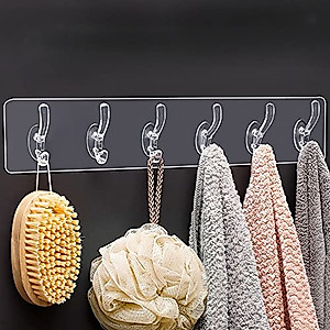 WEISHA Wall Hooks 1/3/5/6 Row Self-Adhesive Transparent Wall Hooks Door Hook Hat Clothes Hanger Towel Holder Kitchen Bathroom Storage Rack(5 Row)