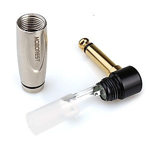 MOBOREST Audio 1/4" TS Plugs, 90 Degree Right Angle 6.35mm Heavy Duty TS Mono Male Solder Jack Connector for Speaker/Guitar/Microphone Cables -4PCS