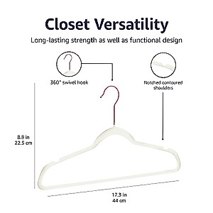 Amazon Basics Slim, Velvet, Non-Slip Suit Clothes Hangers, Ivory/Rose Gold - Pack of 30