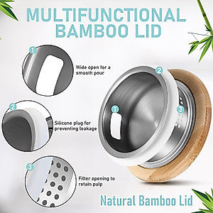 2 Pcs Glass Pitcher Water Pitcher with Lid Hot Cold Water Pitcher Bedside Water Carafe with Handle Heat Resistant Borosilicate Glass Jug for Fridge Beverage Carafe (68 oz,Stainless Steel, Bamboo)