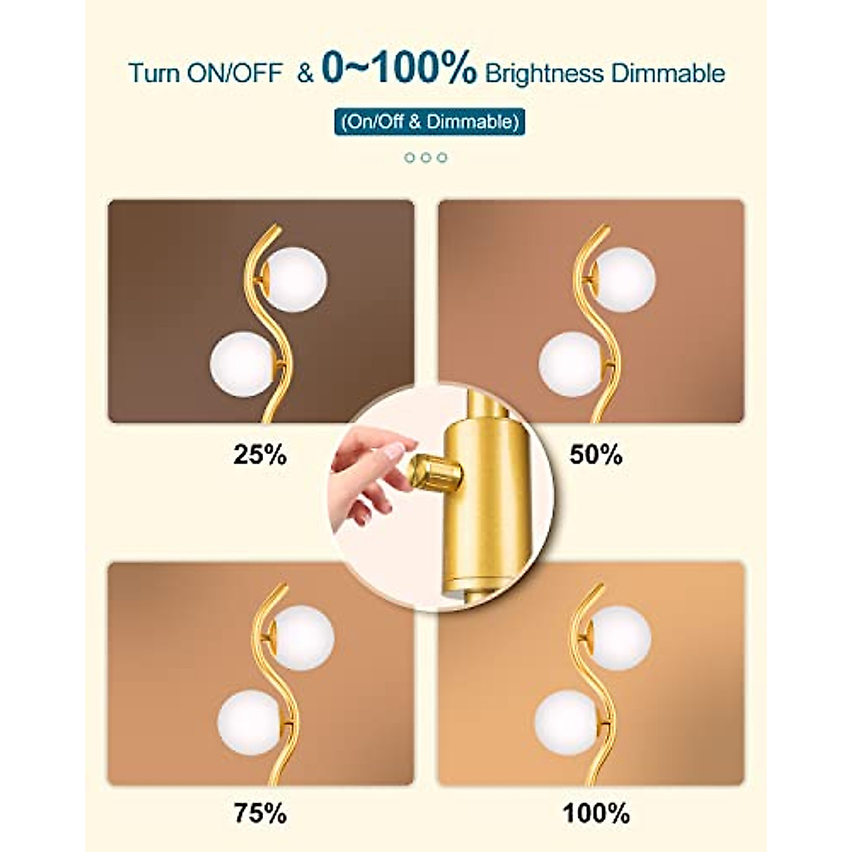 Lightdot Dimmable Globe Floor Lamp, Gold Standing Lamp with 2PCS 3000K G9 Bulbs, Frosted Shades, Industrial Tall Lamps for Bedroom Living Room Mid Century Modern Decor