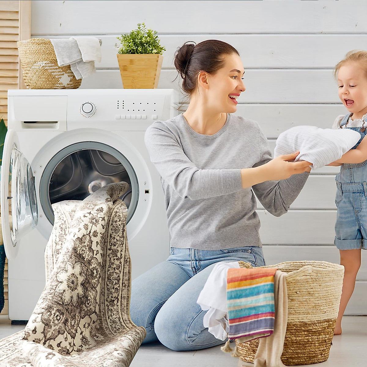 TOPRUUG Washable Oriental Area Rug - 8x10 Rugs for Living Room Soft Carpet for Bedroom Waterproof Floral Distressed Indoor Stain Resistant Non-Shedding Floor Carpets (Beige, 8x10)