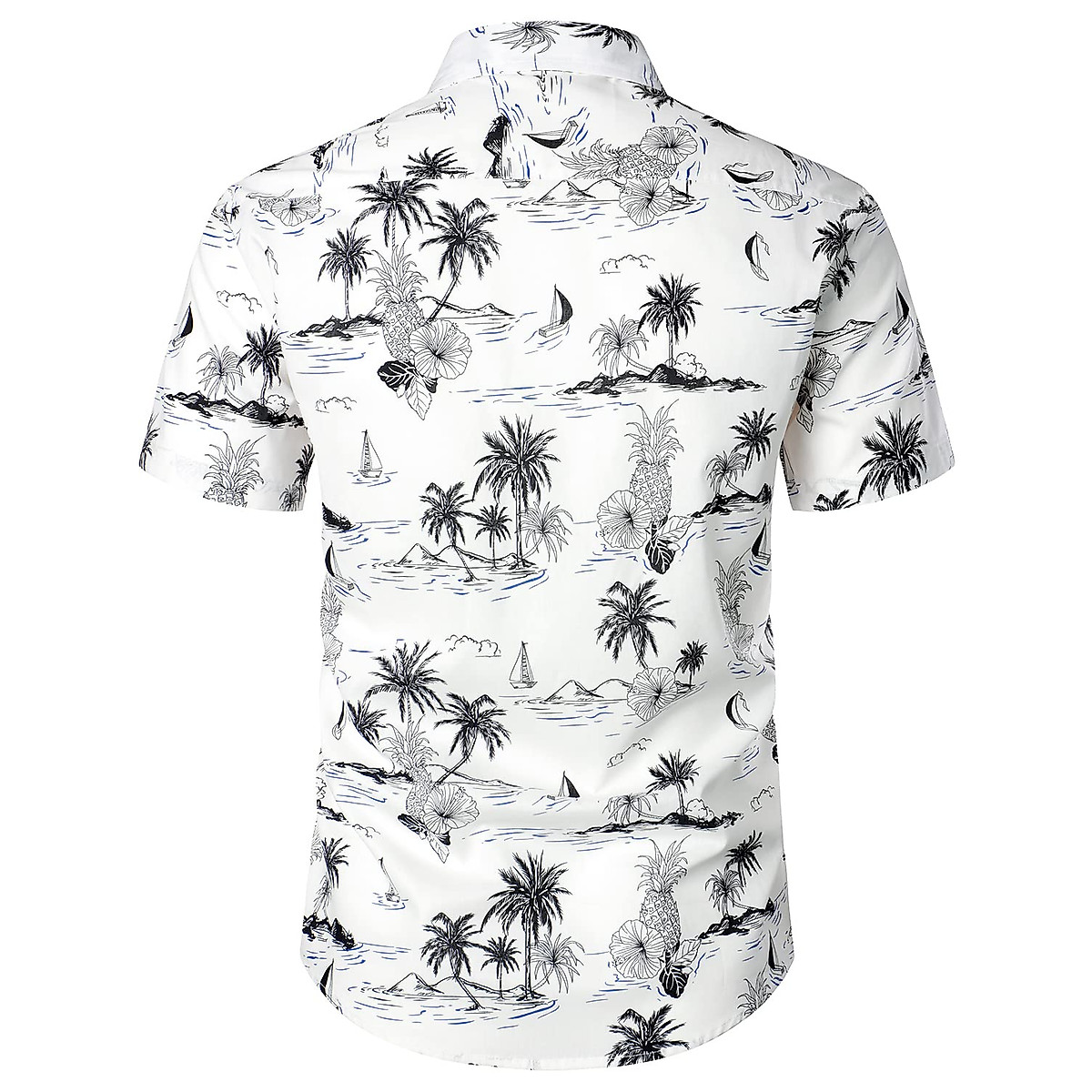 JOGAL Men's Flower Cotton Button Down Short Sleeve Hawaiian Shirt White X-Large